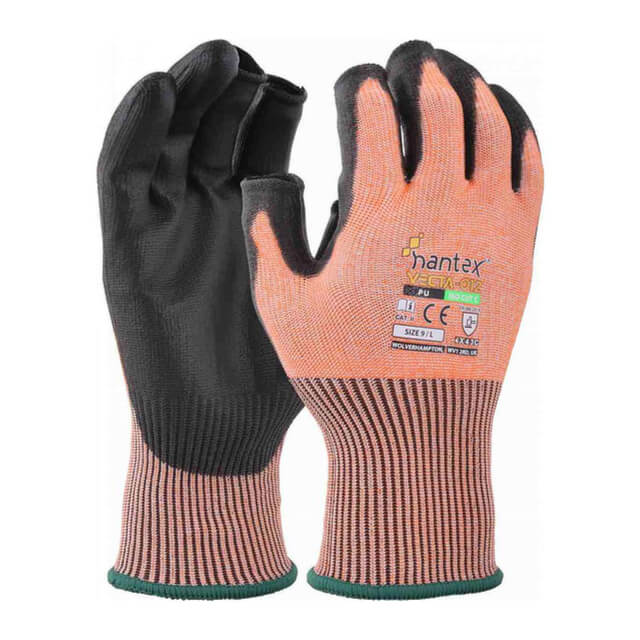 UCi Hantex Vecta-12 Part Fingerless Gloves - ISO Cut Level C, PU Coated ...